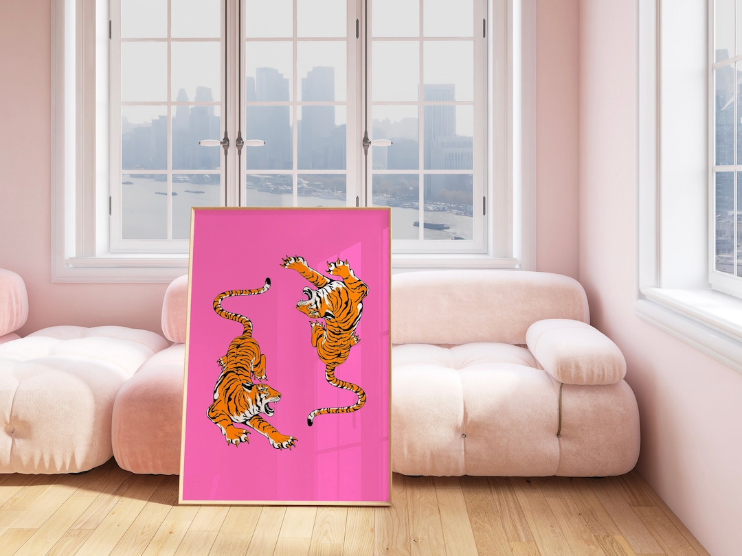 Pink Orange Tiger Print, Preppy Room Decor, Preppy Tiger Poster, Boho ...