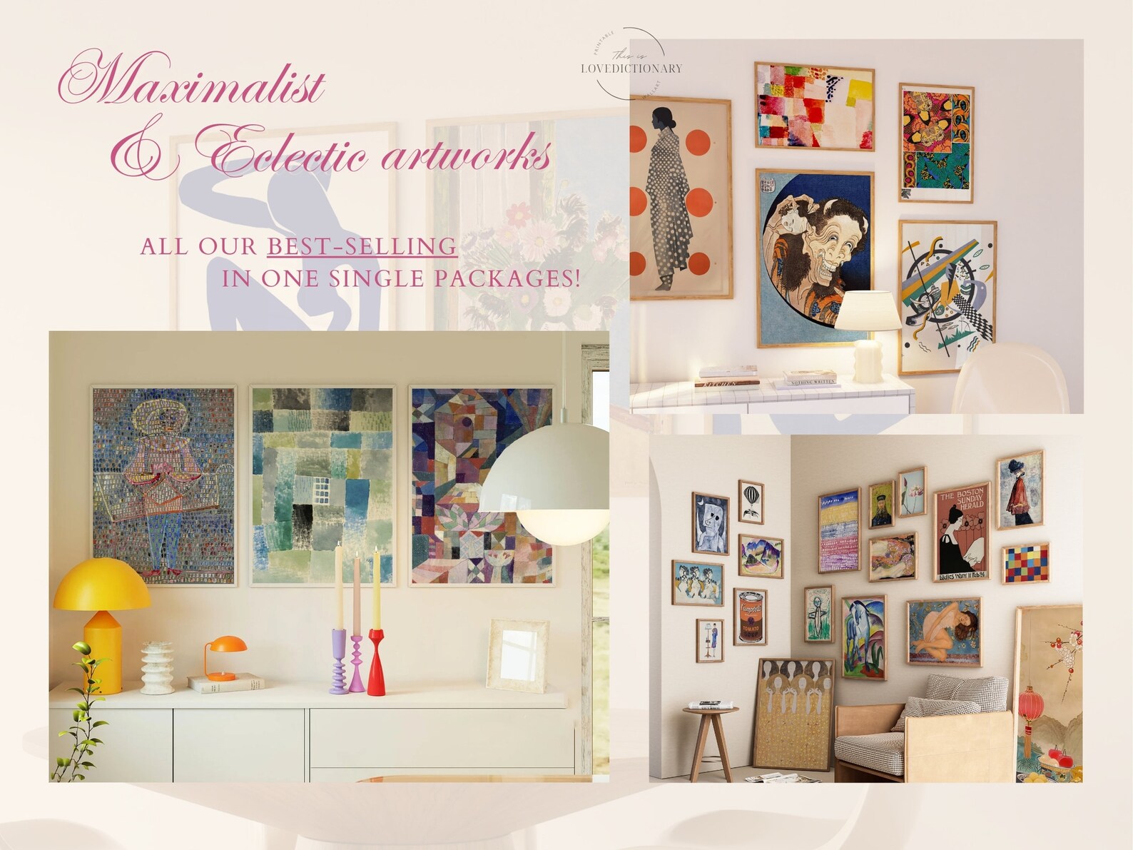 Eclectic Gallery Wall Art Set, Vintage Maximalist Prints (digital ...