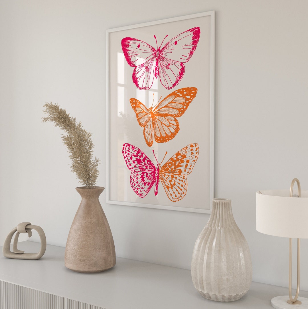 Pink Orange Butterfly Poster Print, Butterfly Wall Art, Trendy Wall Art ...