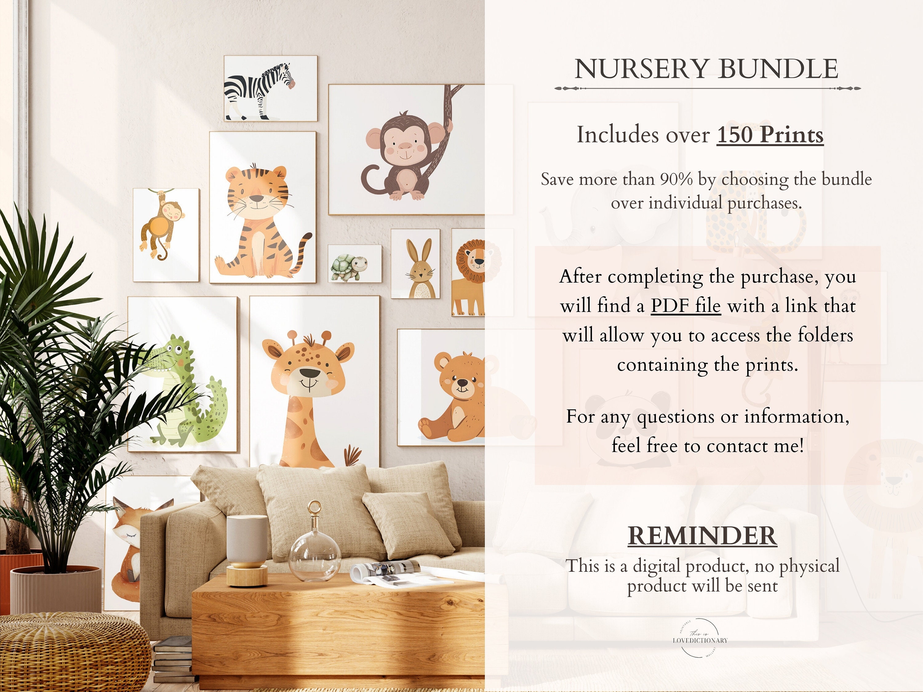 Jungle Animals Nursery Prints, Safari Gallery Wall Set (digital ...