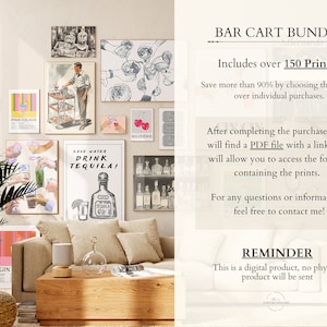 150 Bar Cart Prints Bundle, Bar Cart Wall Decor, Cocktail Posters, Bar ...