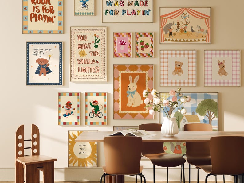Bundle of 120 Colorful Nursery Prints, Playful Kids Wall Art, Baby Room ...