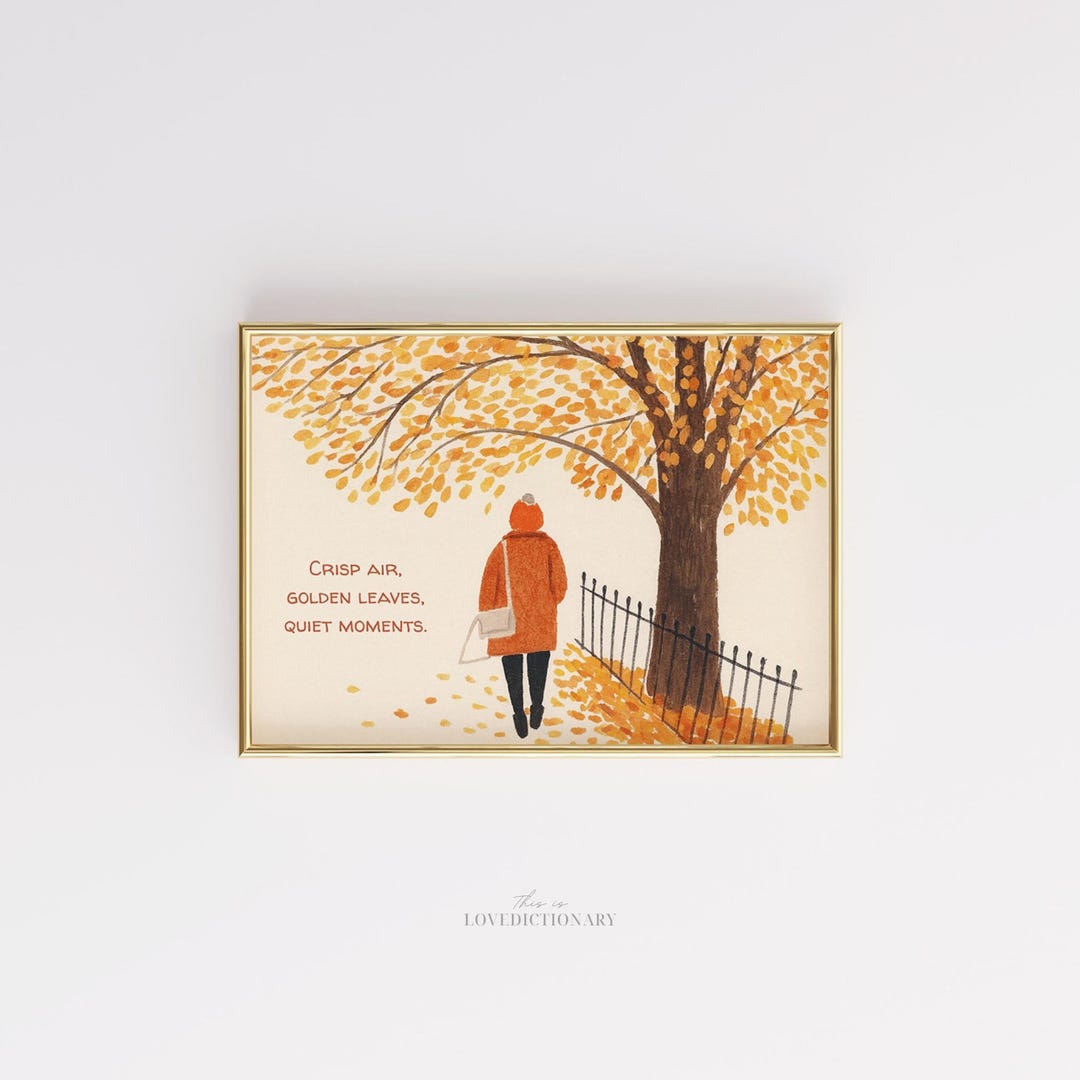 Autumn Stroll Wall Art, Cozy Fall Quote Print, Golden Leaves ...