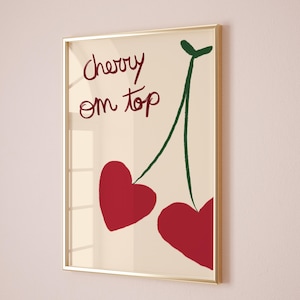 Cherry Wall Art Print, Printable Cherry Poster, Coquette Wall Art, Girl ...