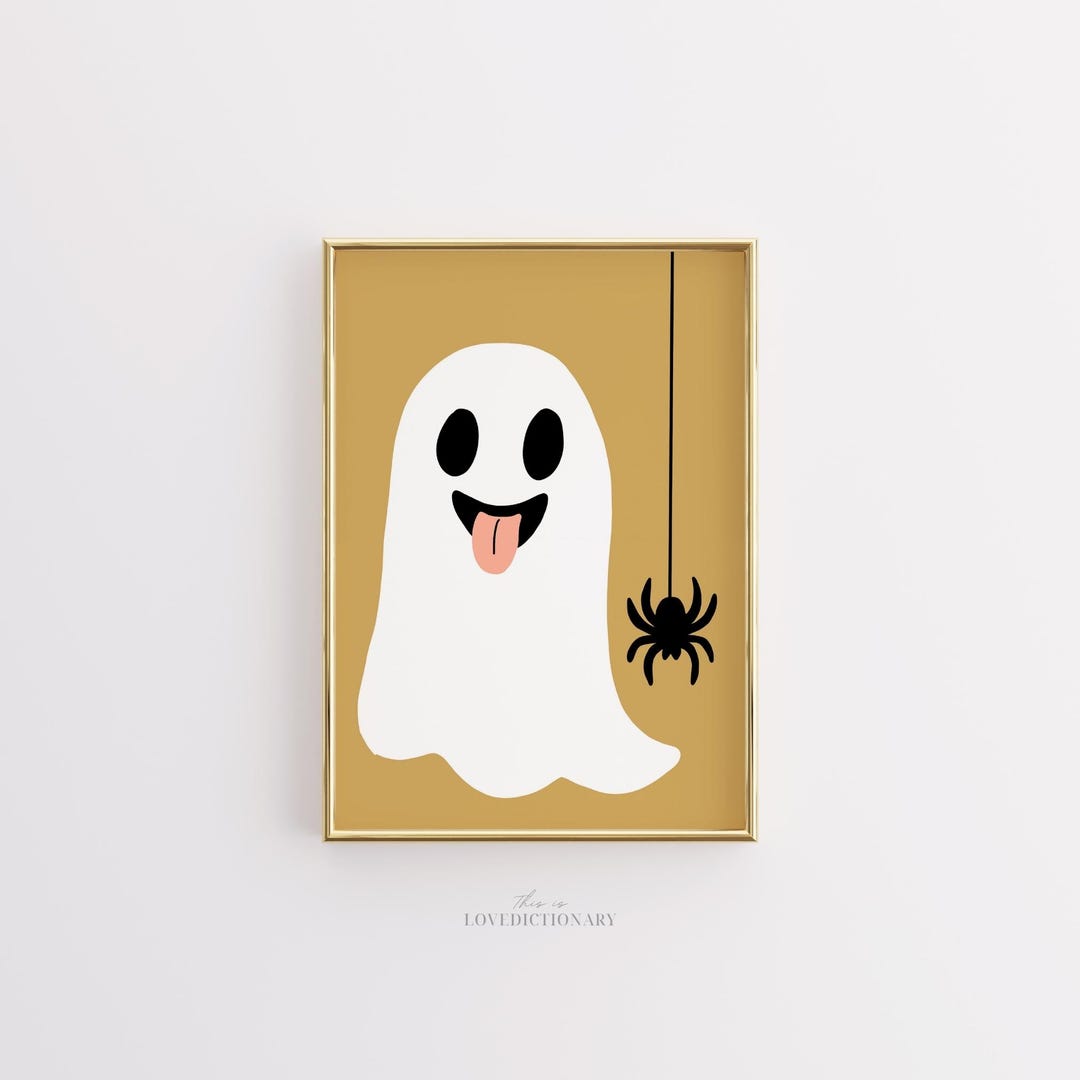 Funny Ghost Halloween Print, Tongue Out Spooky Wall Art, Minimal Black ...