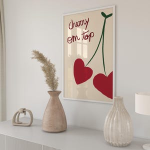 Cherry Wall Art Print, Printable Cherry Poster, Coquette Wall Art, Girl ...