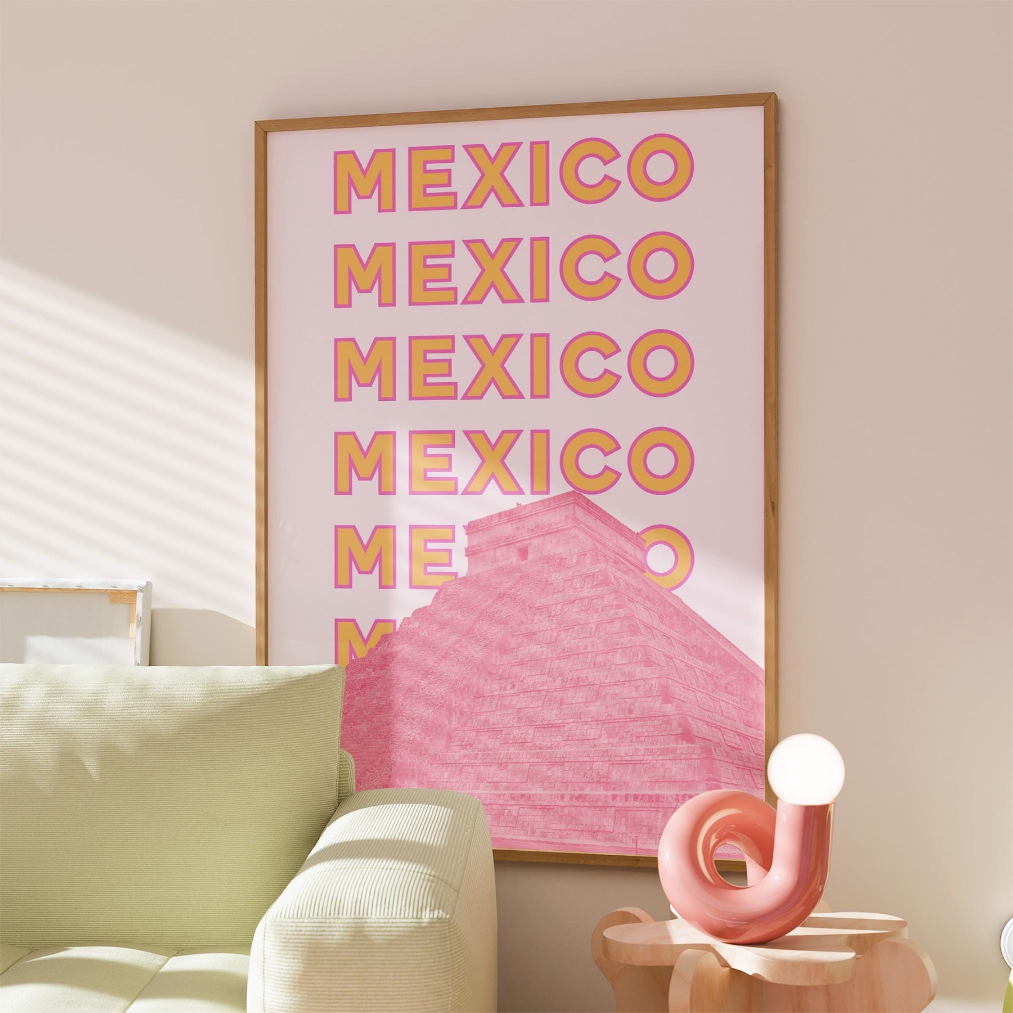 Mexico Travel Print | Digital Art Download | Pink Teocalli Mexico Art ...