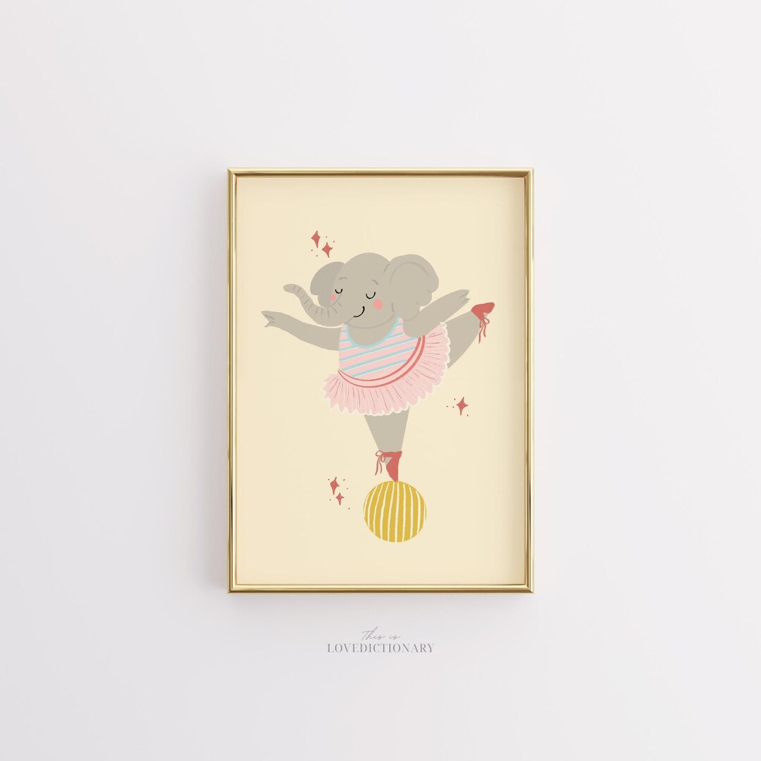 Elephant Nursery Wall Art for Girls, Cute Ballet Elephant Illustration ...