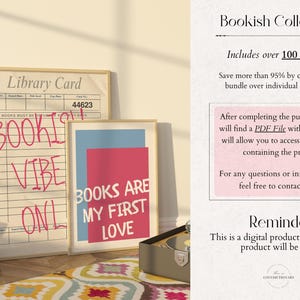 Bookish Wall Art, Book Lover Wall Prints Set, Hand Drawing Bookish ...