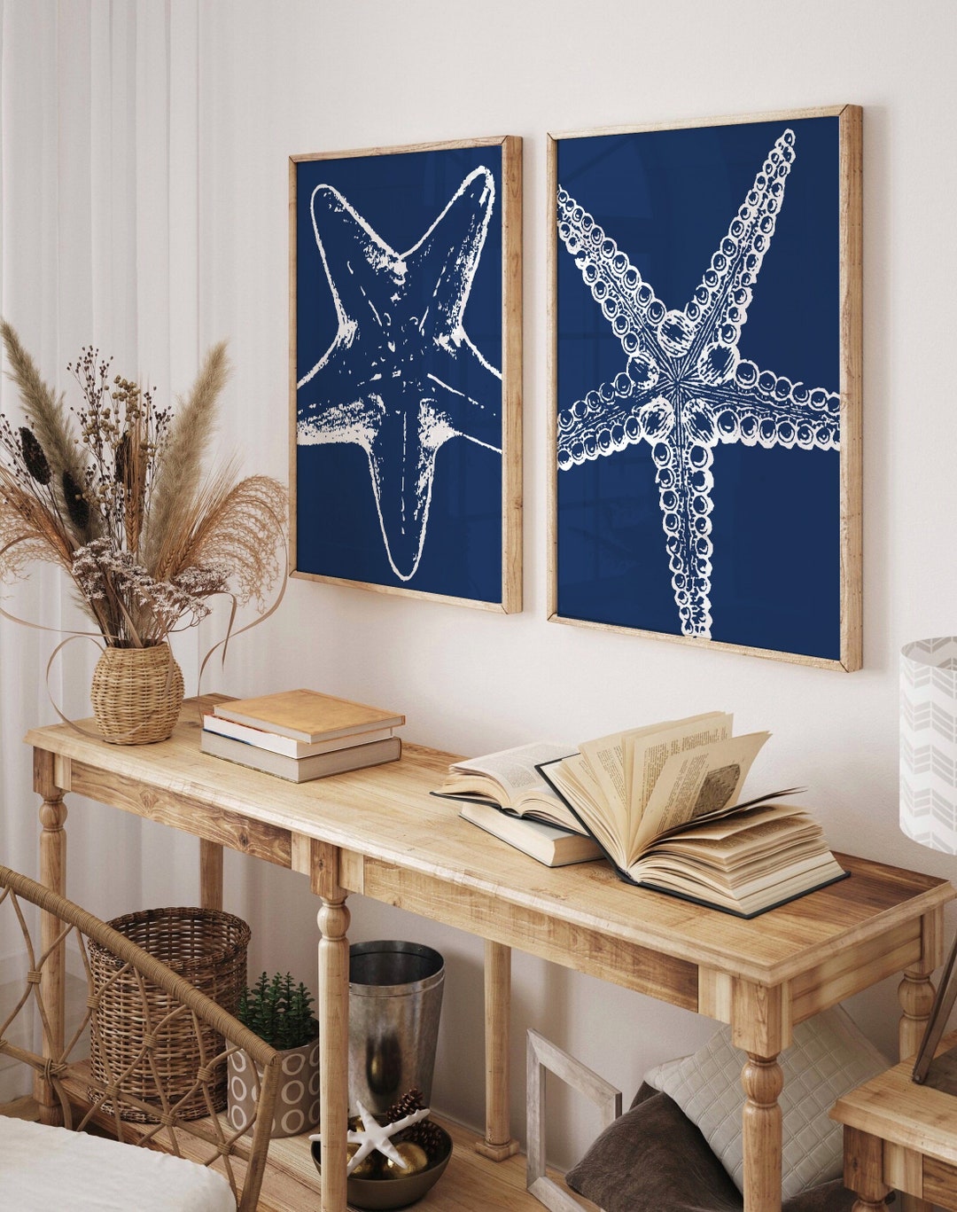Coral Seaweed, Navy Blue Watercolor Set of 3 Prints, Beach Gallery Wall ...