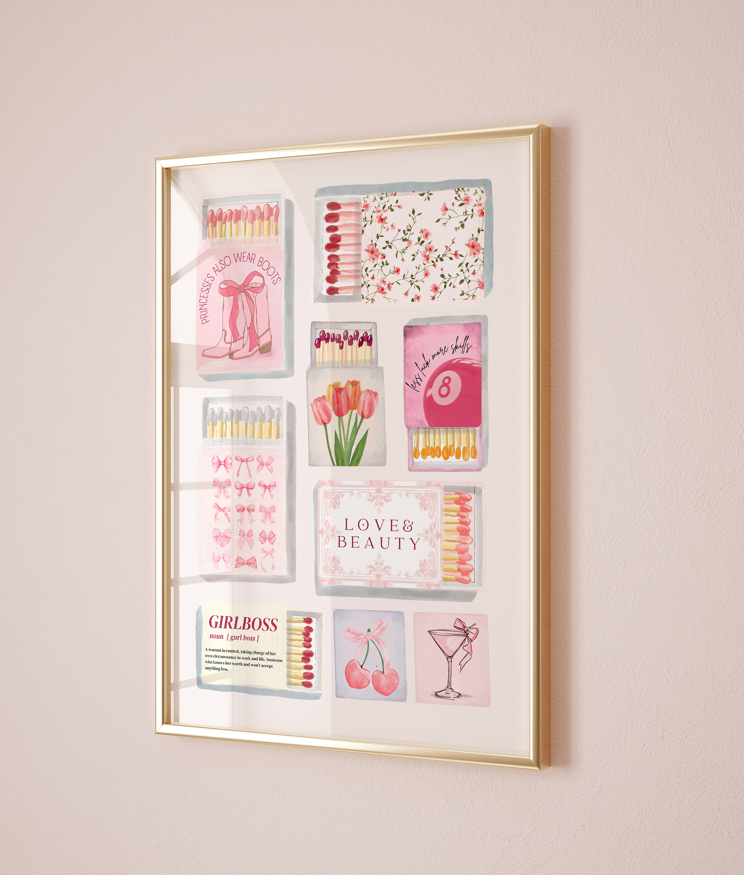 Watercolor Matchbox Print, Trendy Pink Aesthetic Wall Art (digital ...