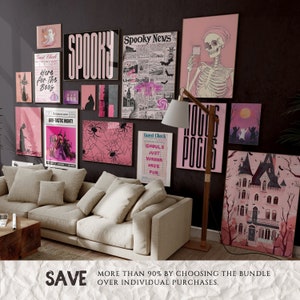 Pink Halloween Prints MEGA BUNDLE, Halloween Wall Art, Dark Academia ...