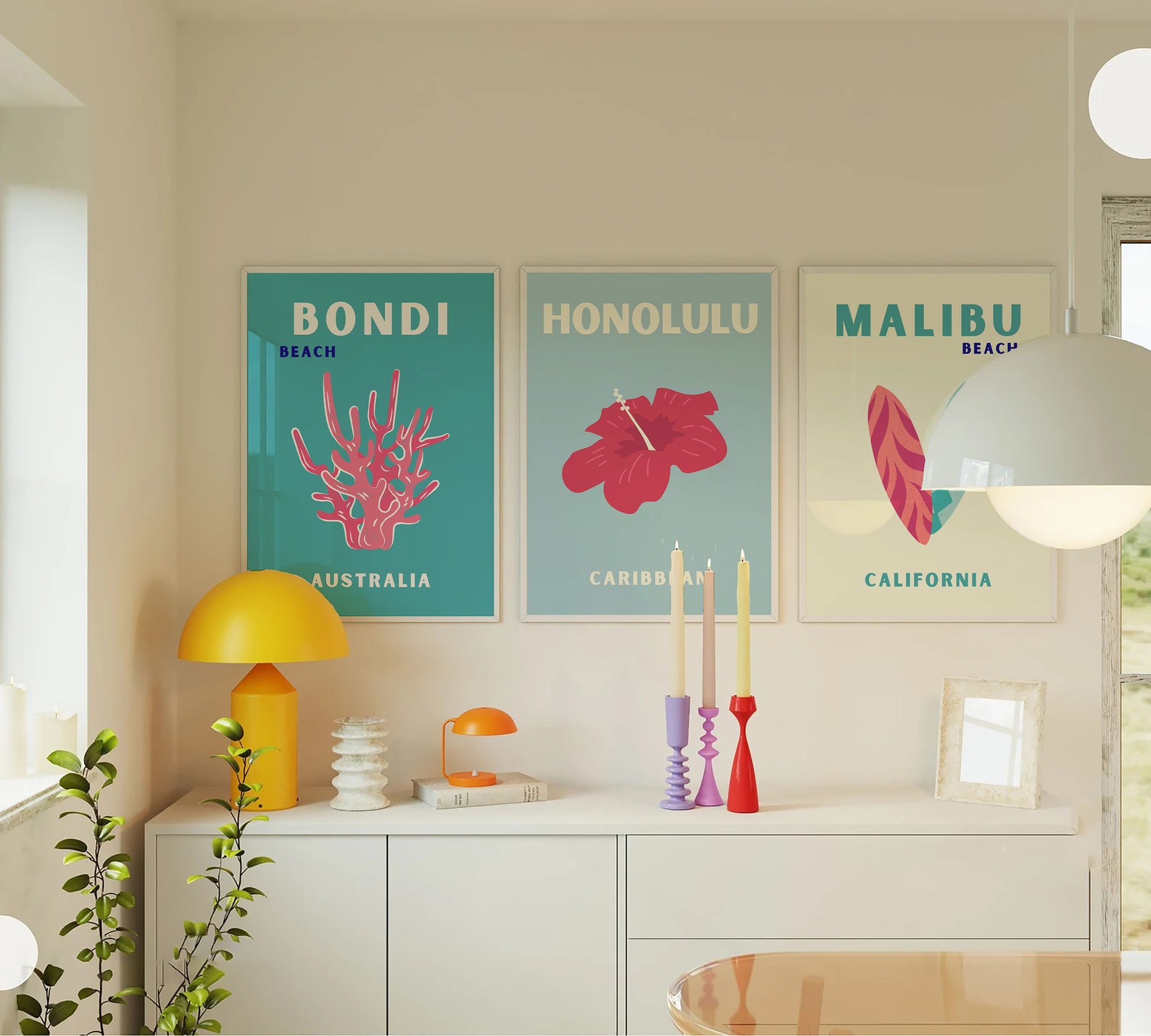 Preppy Beach Posters Set of 3 Prints Blue Girly Wall Art Beachy Room ...
