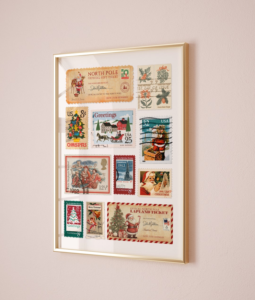 Vintage Ticket Print, Trendy Stamp Poster, Retro Christmas Wall Art ...