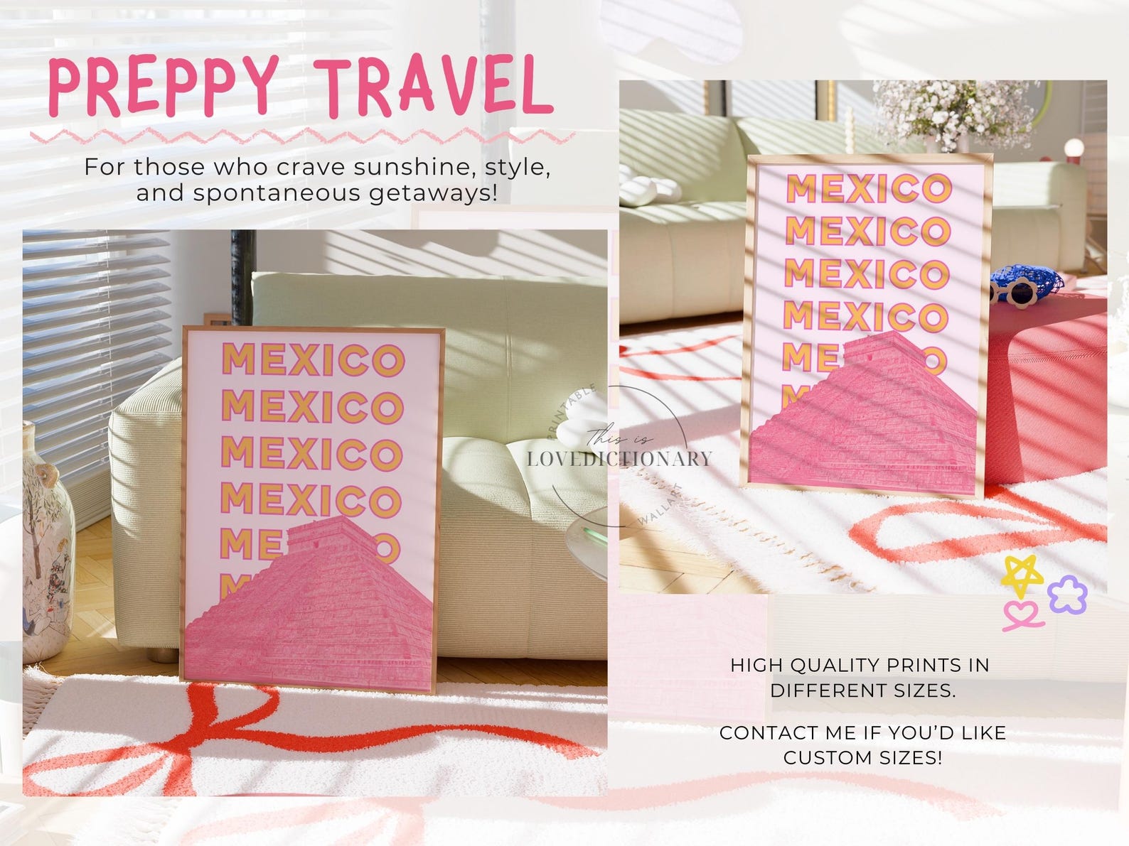 Mexico Travel Print | Digital Art Download | Pink Teocalli Mexico Art ...