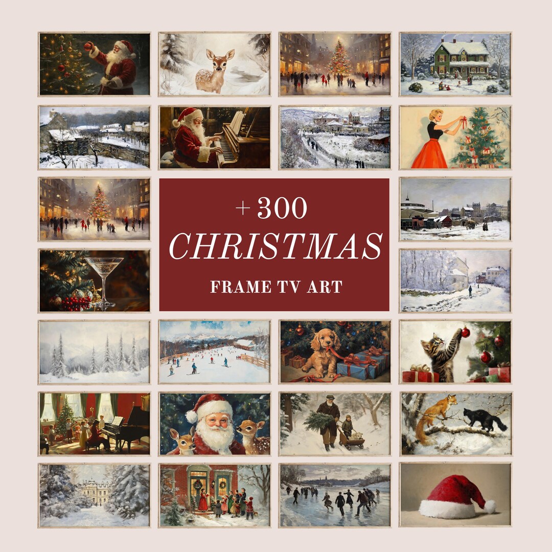 Christmas Frame TV Art Set +300, Vintage Winter Art, Landscape Oil ...
