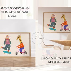 Whimsical Animal Friends Printable Art, Hand Drawn Giraffe and Bird ...