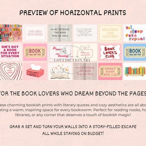 Bookish Wall Art, Book Lover Wall Prints Set, Hand Drawing Bookish ...