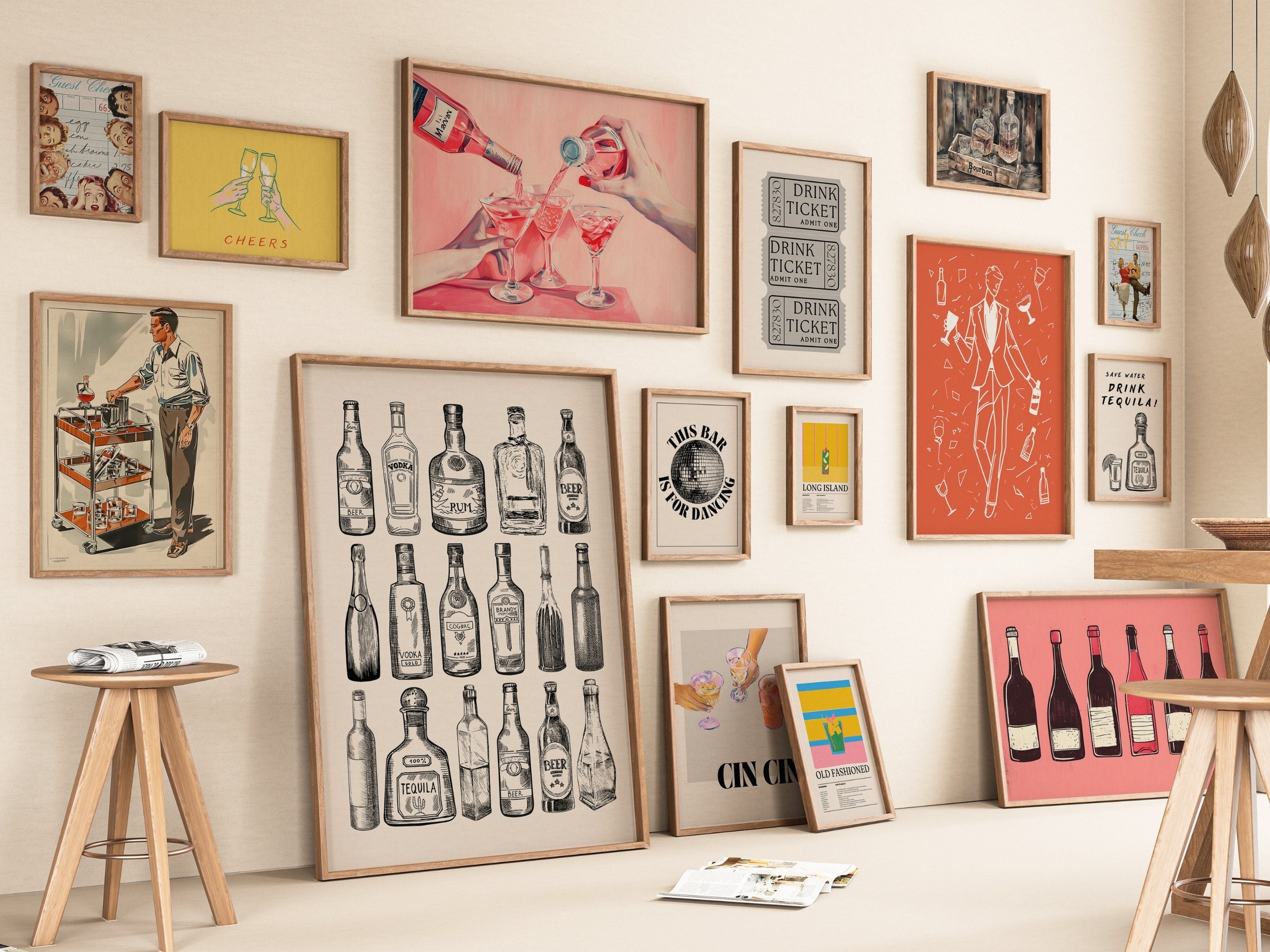 150 Bar Cart Prints Bundle, Bar Cart Wall Decor, Cocktail Posters, Bar ...