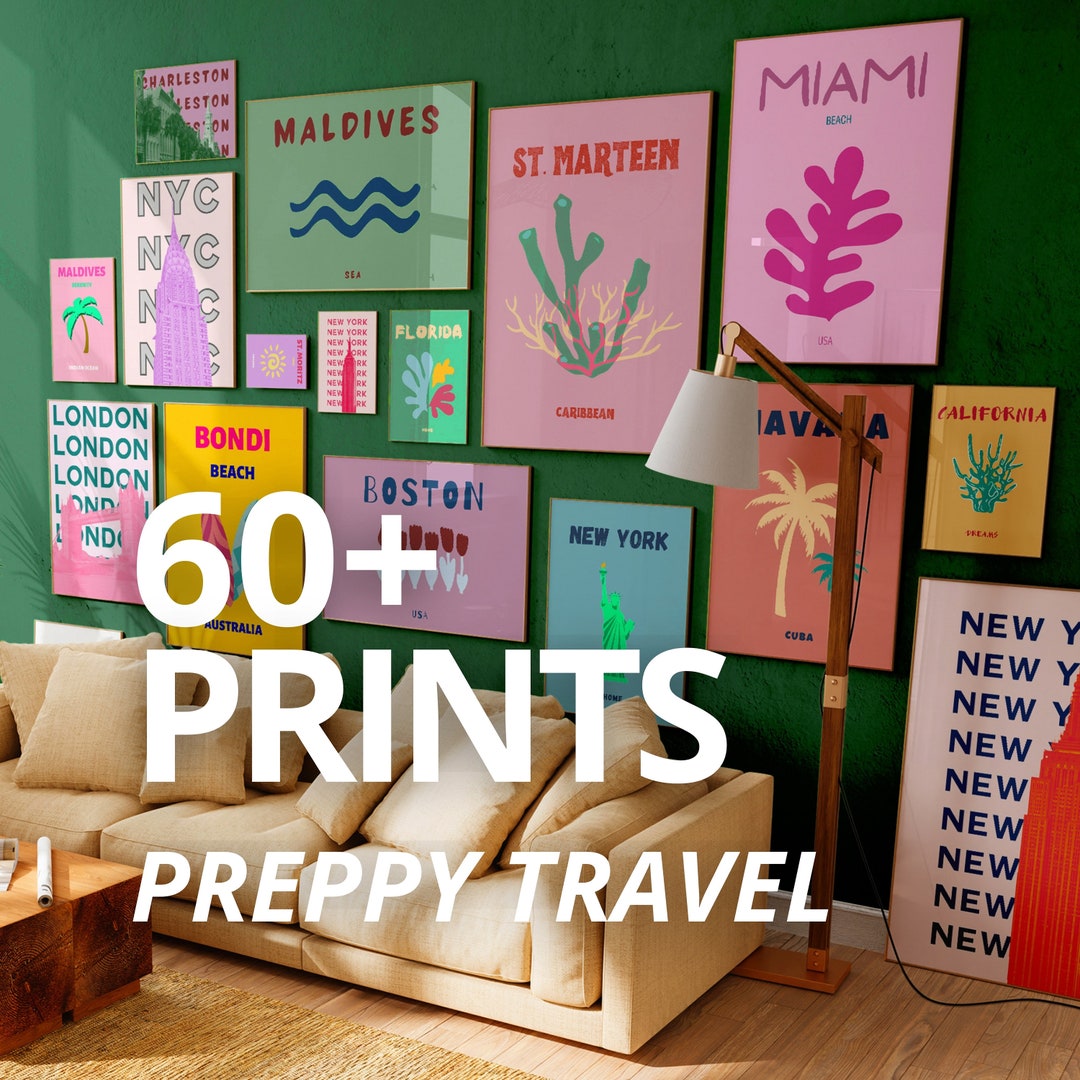 Preppy Room Decor Travel Poster Bundle Set of 60, Wall Collage Set ...