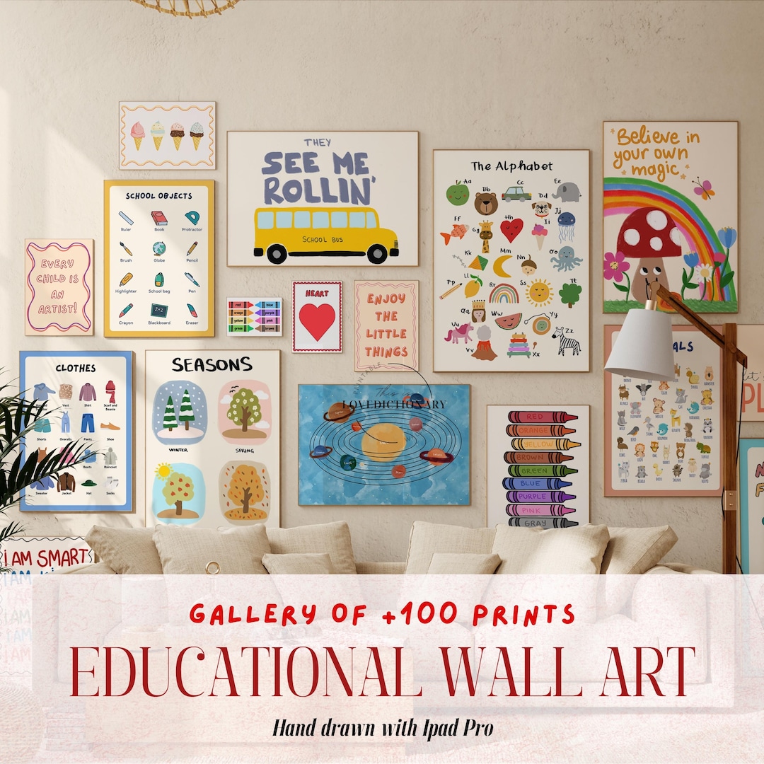 Bundle of 100 Homeschool Nursery Poster, Playroom Wall Art Decor ...