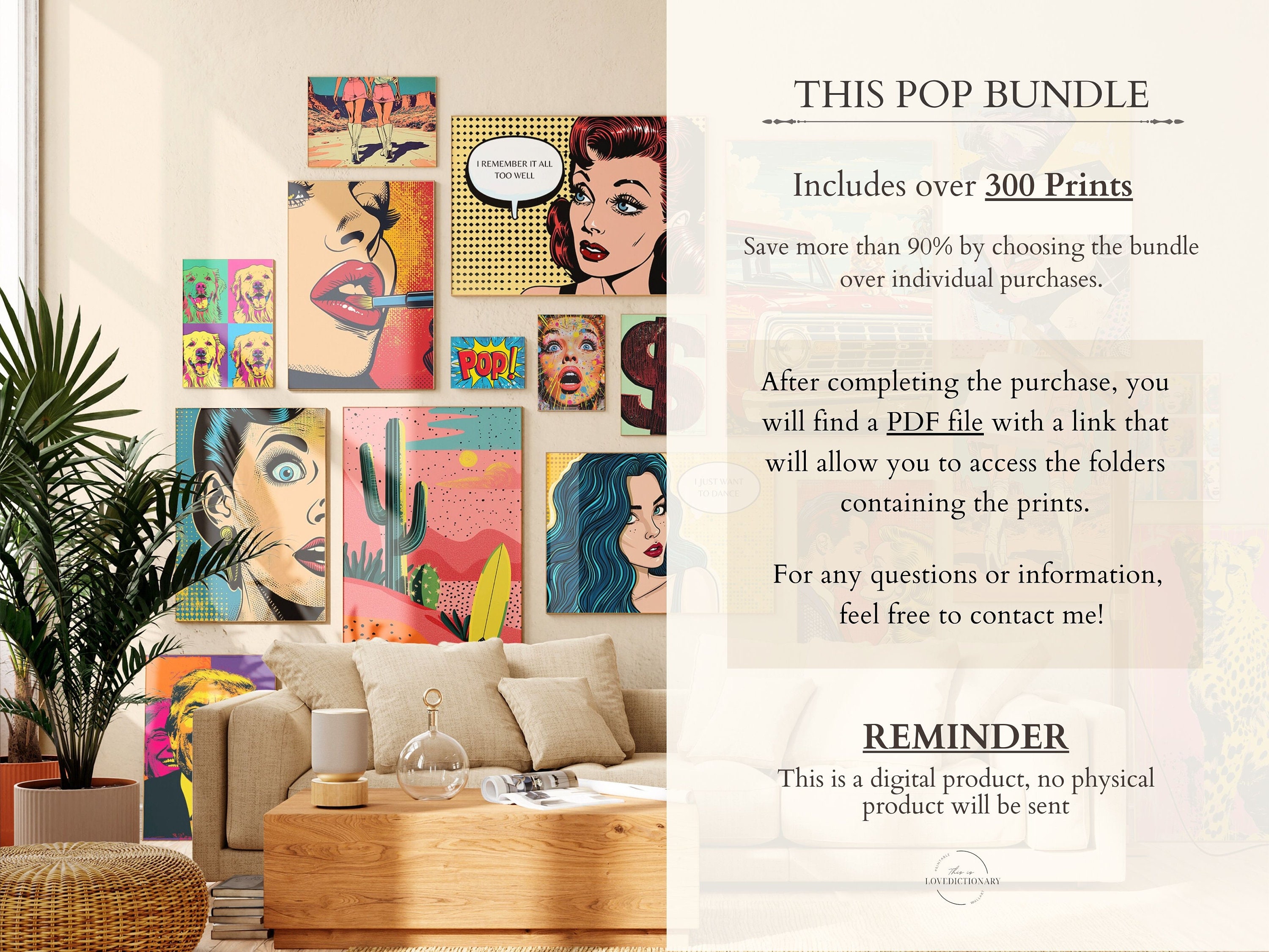 300 Retro Pop Art Wall Collage Kit, Vintage Pop Art Photos Prints, Pop ...