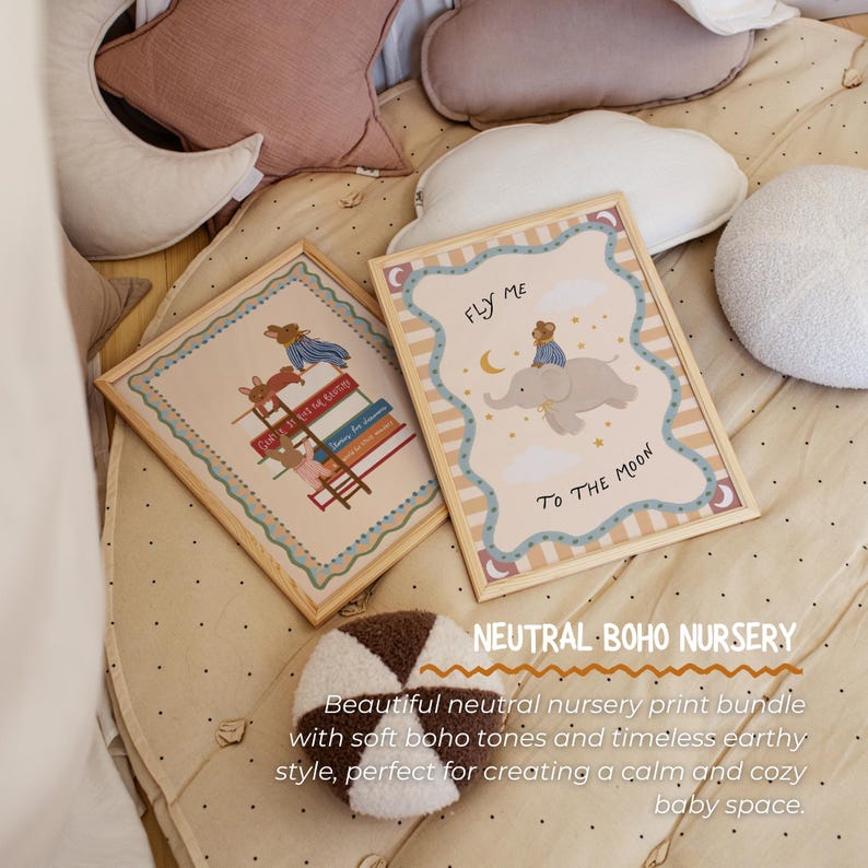 Boho Nursery Wall Art Bundle, Neutral Gender Neutral Prints (digital ...