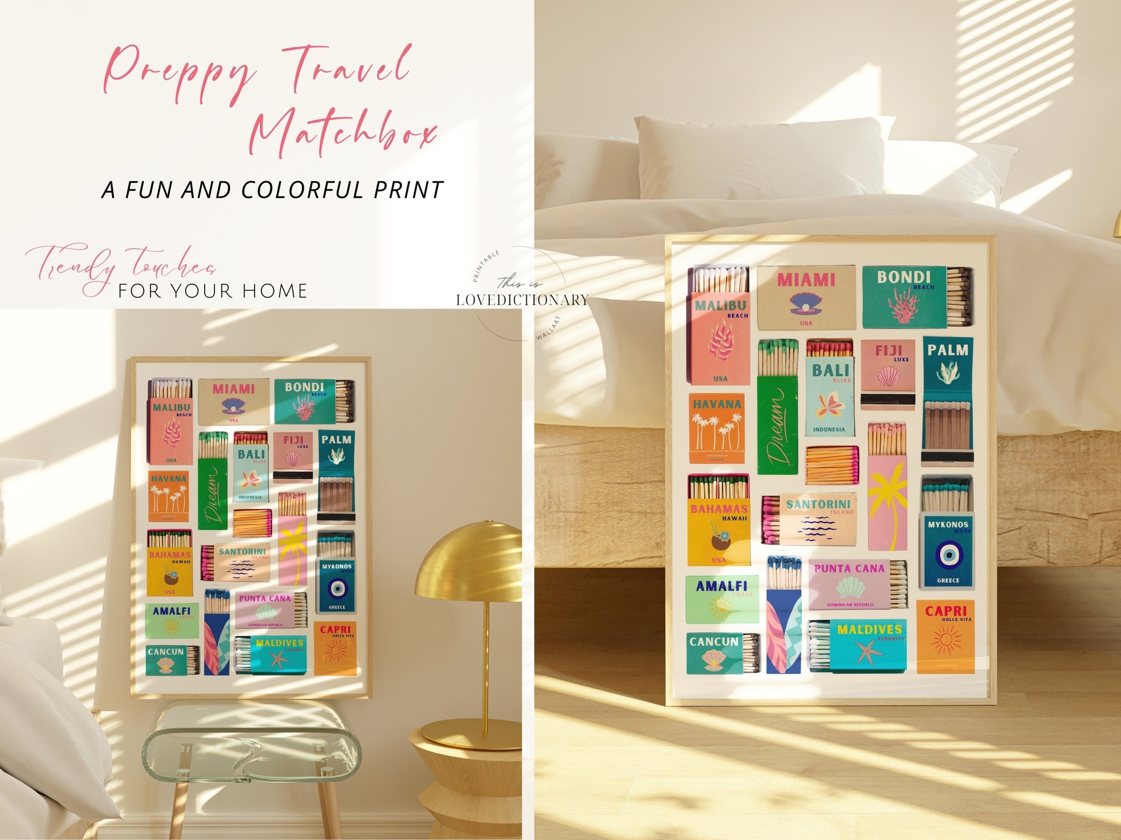 Preppy Travel Matchbox Print, Trendy Matches Poster, Matchbook Wall Art ...