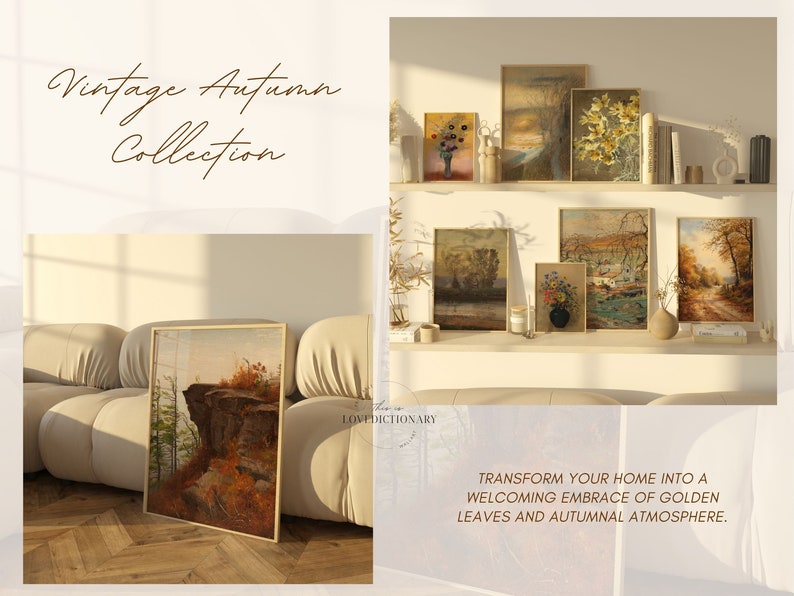 Antique Autumn Landscape Painting Set, Eclectic Gallery Wall Art ...