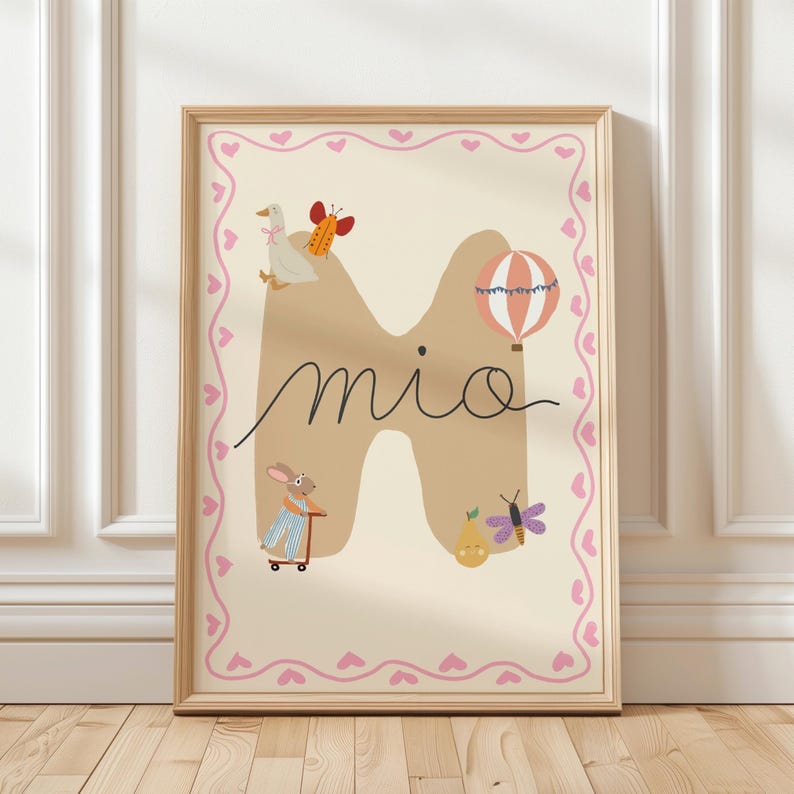Custom Initial Name Print, Whimsical Baby Wall Art, Personalized ...