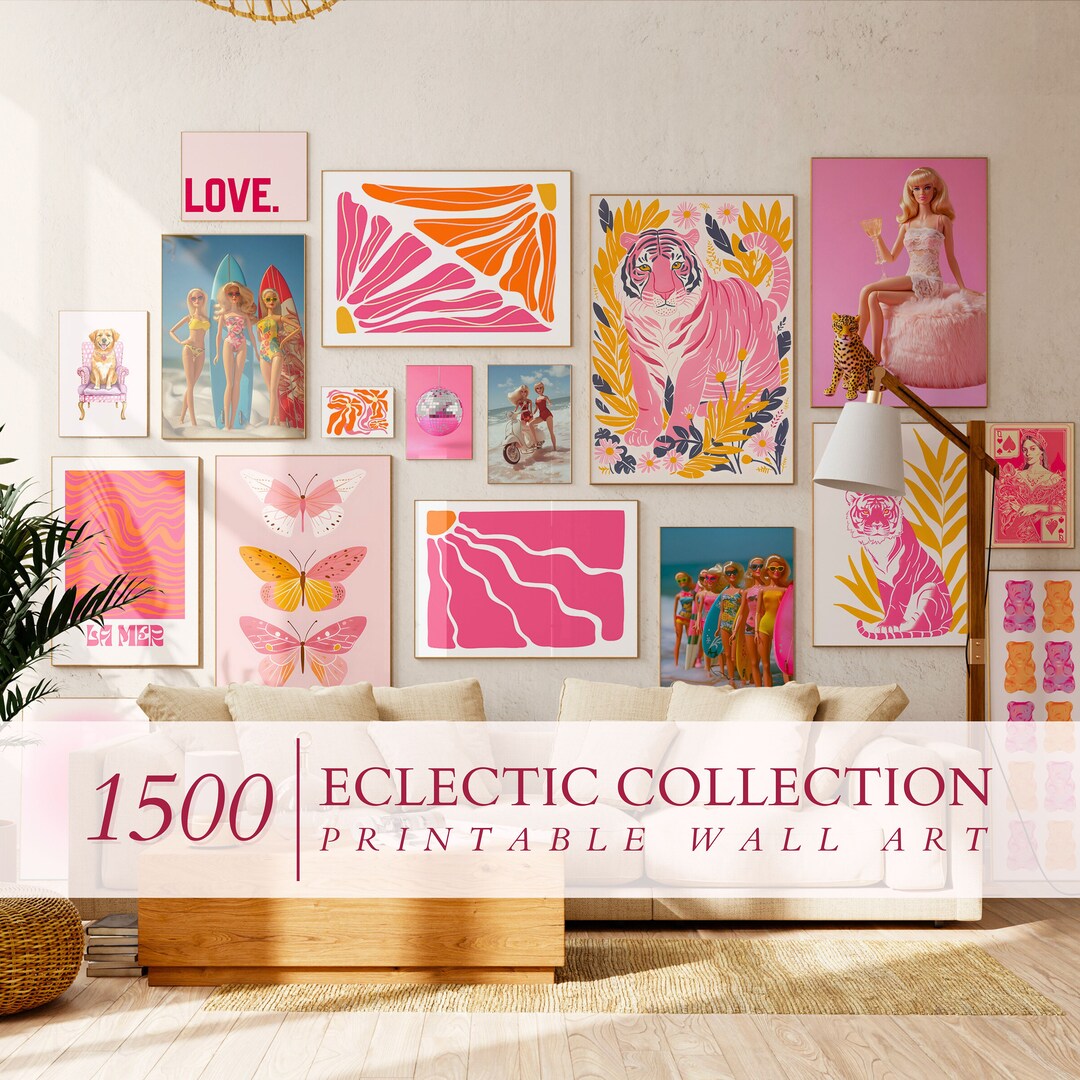 Mega Bundle of 1500 Pink Eclectic Print, Flower Wall Art, Trendy Decor ...