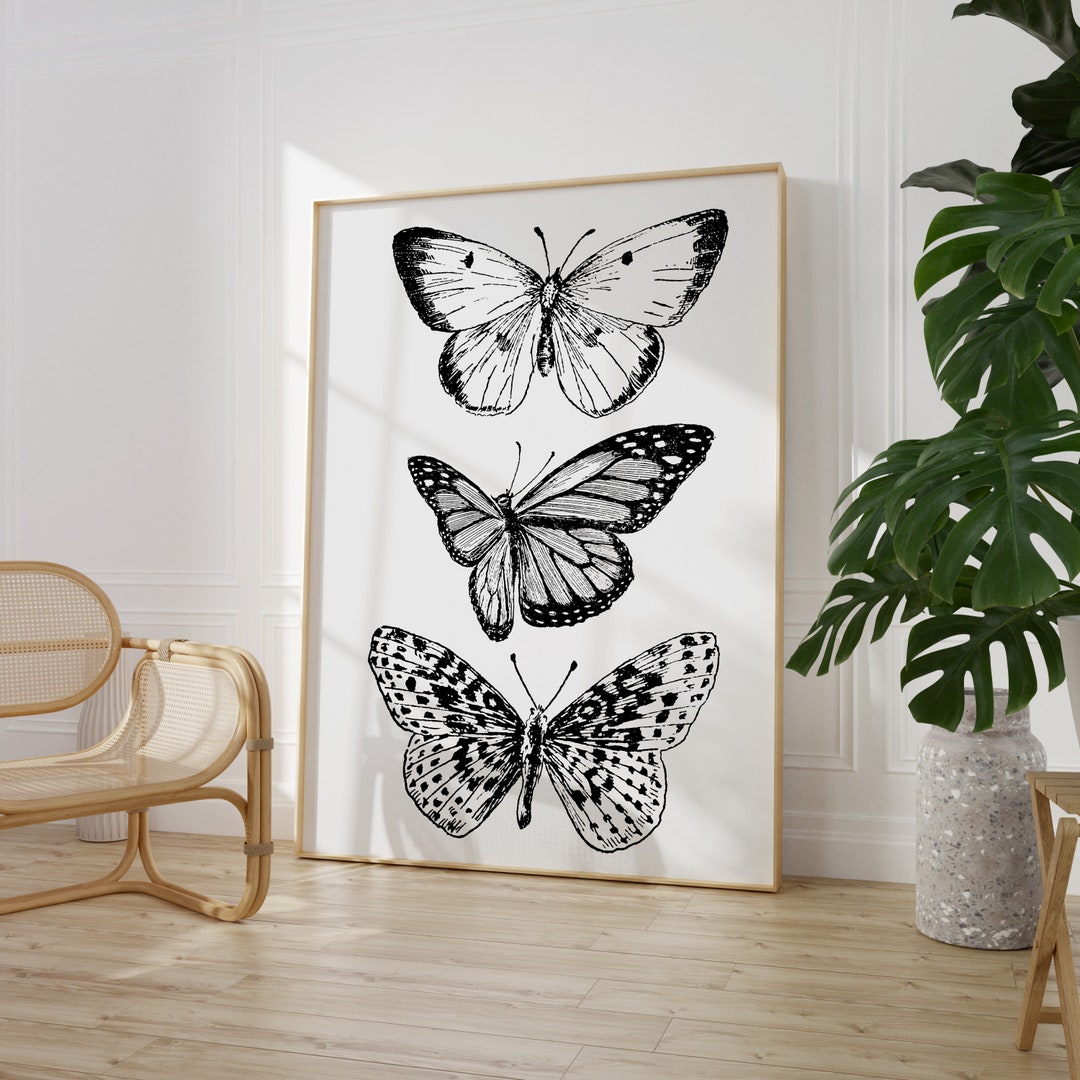 White Black Butterfly Poster Print, Butterfly Wall Art, Trendy Wall Art ...