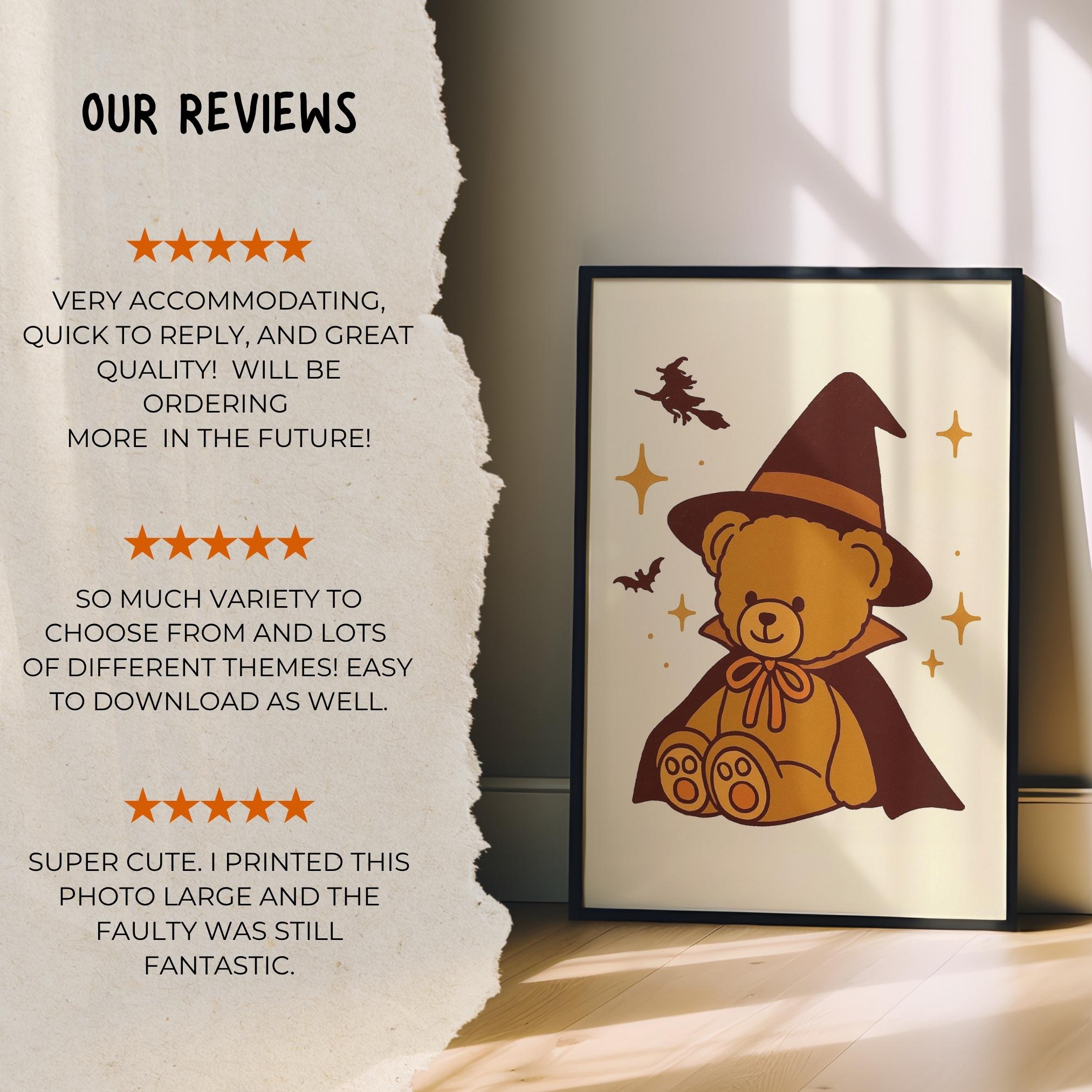 Witch Bear Halloween Print, Cute Teddy in Hat Wall Art, Retro Magic ...