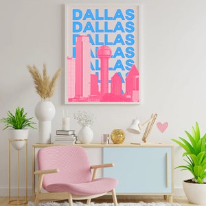 Dallas Travel Print | Digital Art Download | Pink Blue Dallas Art ...