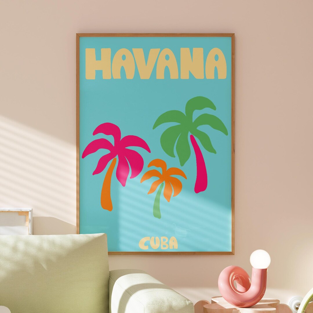 Havana Poster, Preppy Travel Wall Art, Minimal Tropical Print, Preppy ...