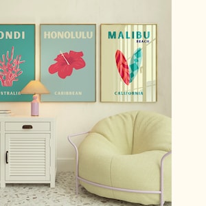 Preppy Beach Posters Set of 3 Prints Blue Girly Wall Art Beachy Room ...