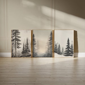 3 Rustic Fir Tree Sketches | Minimalist Wall Art | Botanical Prints ...