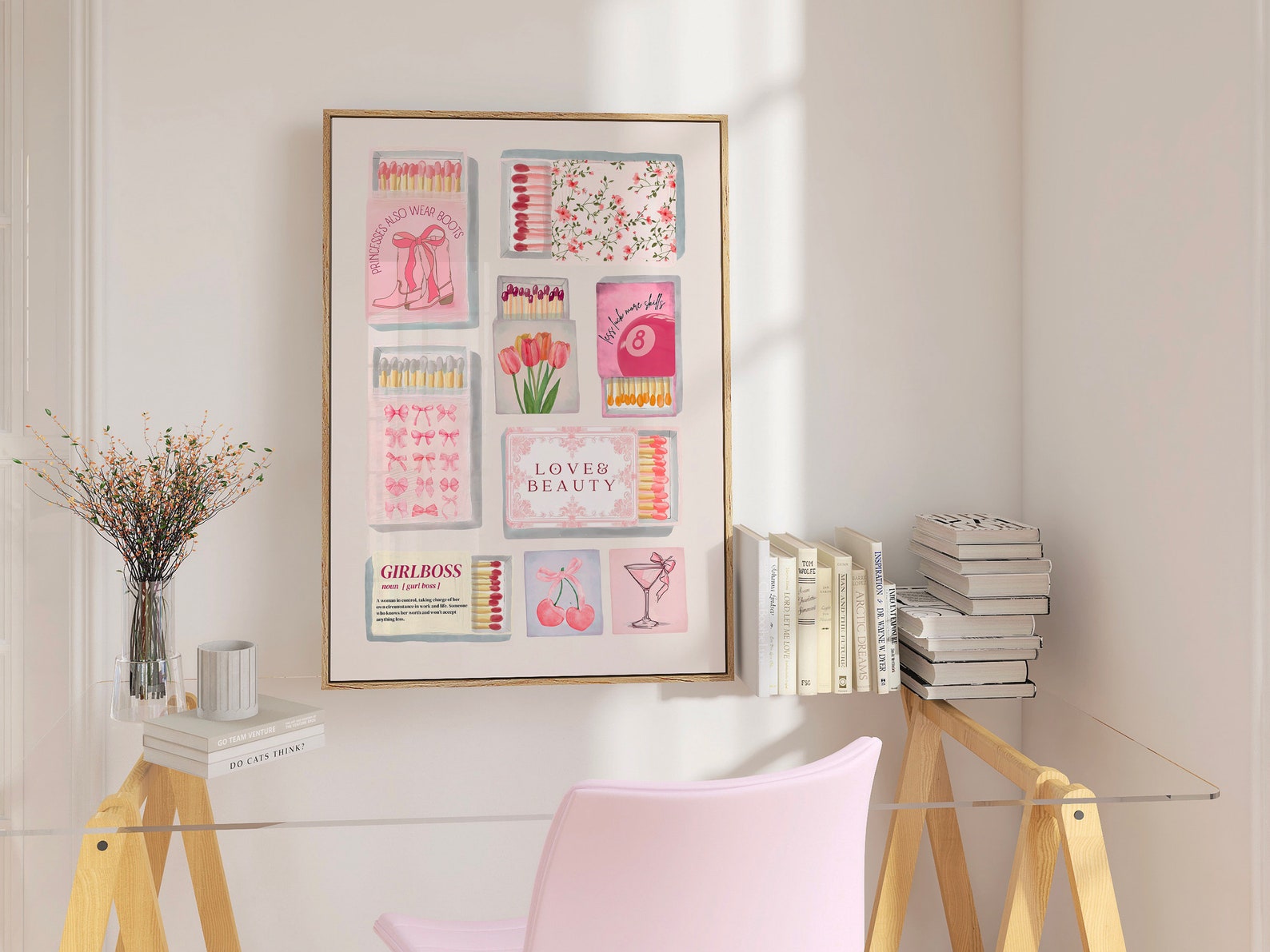 Watercolor Matchbox Print, Trendy Pink Aesthetic Wall Art (digital ...