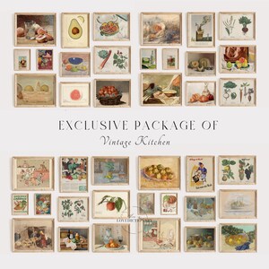 Vintage Kitchen Gallery Wall Set of 200, Kitchen Wall Art, Food Prints ...