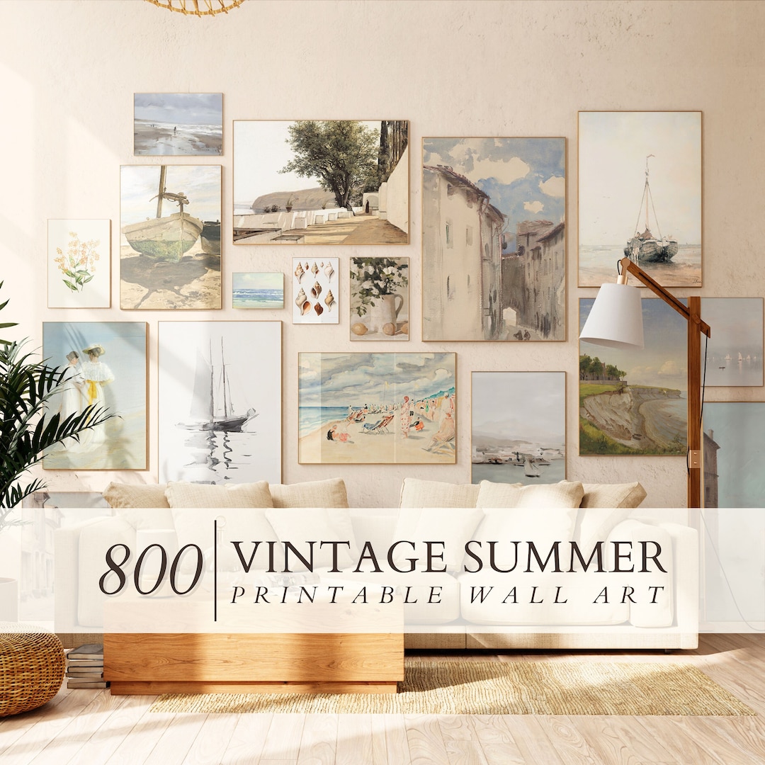 Vintage Summer Prints Bundle Retro Digital Art, Coastal Nautical ...