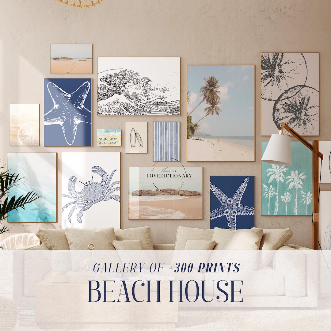 Set of 300 Coastal Wall Set Prints, Nautical Decor, Surf Prints, Prints ...