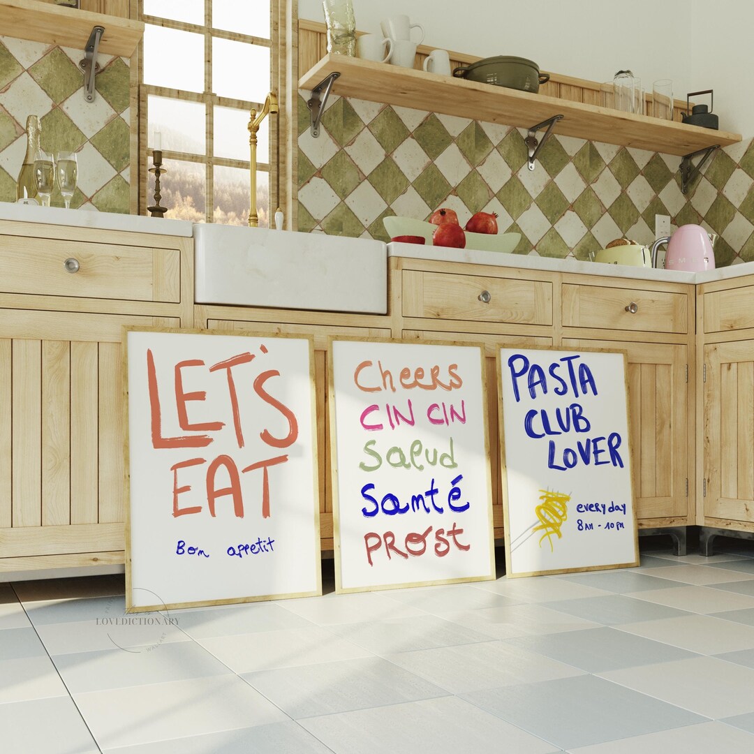 Set of 3 Kitchen Wall Art, Kitchen Print, Pasta Prints, Retro Kitchen ...