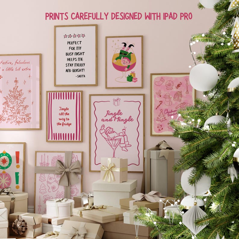Pink Christmas Wall Art Bundle, 110+ Cute Holiday Prints, Pink ...