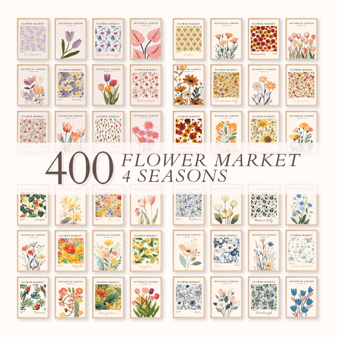 Flower Market Print Set of 400 Flower Gallery Wall Set, Trendy Floral ...