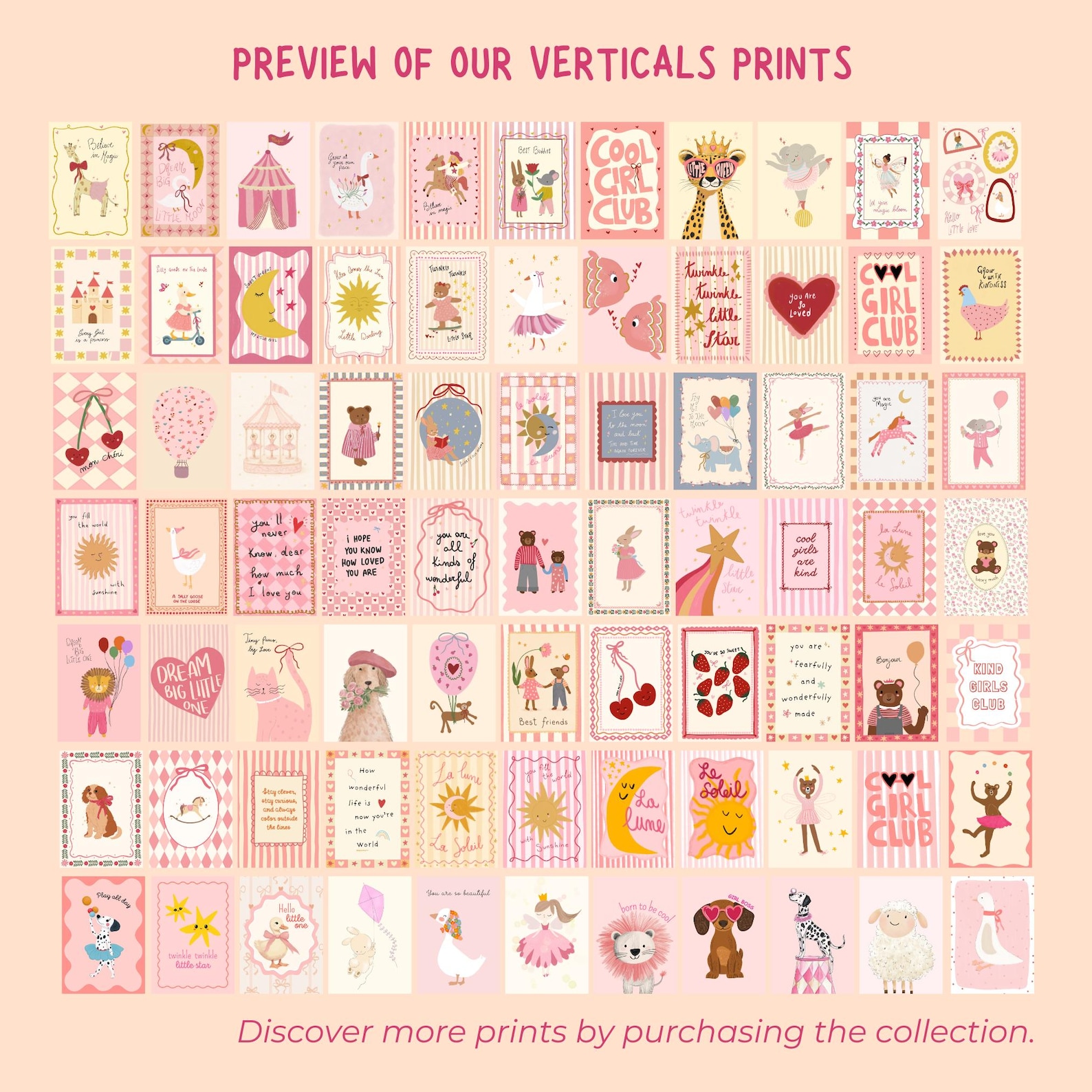 Pink Girl Nursery Wall Art Prints, Animals, Gallery Set (digital ...