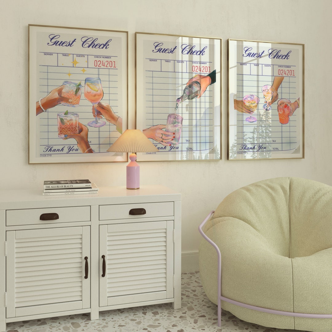 Set of 3 Guest Check Drink, DIGITAL Download Prints, Bar Cart Wall ...