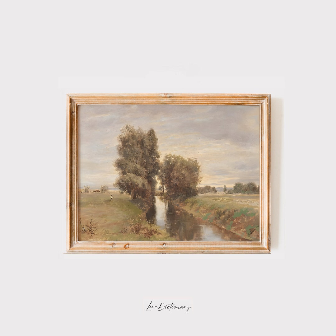 Spring Country Oil Painting, Vintage Stream Landscape Print, French ...