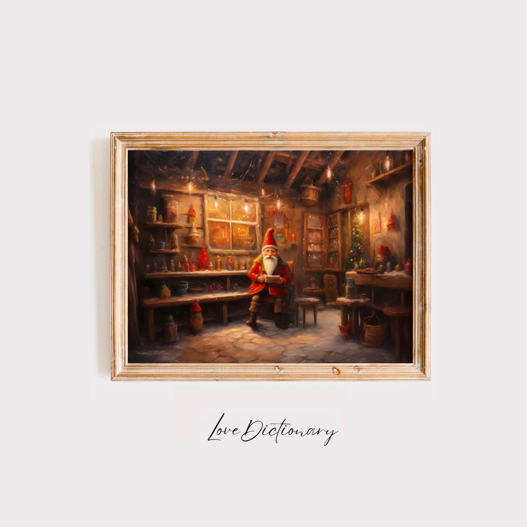 Christmas Wall Decor Printable Santa Still Life Painting, Rustic ...