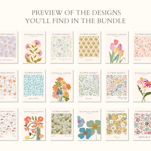 100 Flower Market Botanical Art Prints, Gallery Wall Set (digital ...