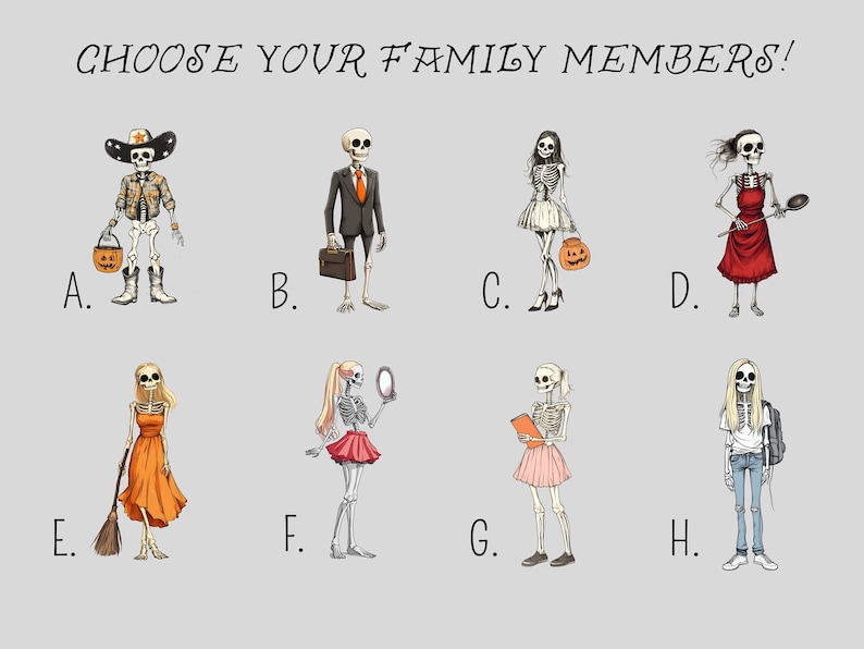 Personalized Halloween Skeleton Family Portrait Print (digital Download ...